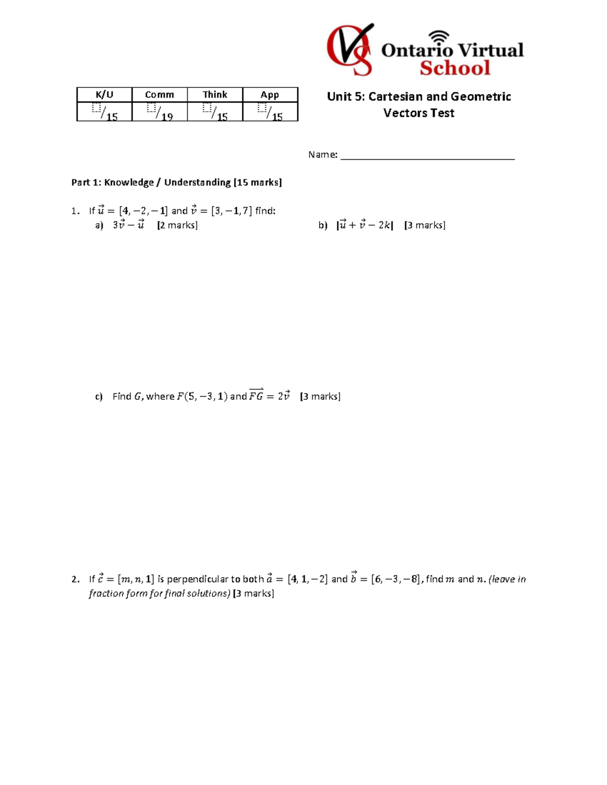 1734554607-Unit 5 Cartesian & Geometric Vectors Test - Studocu