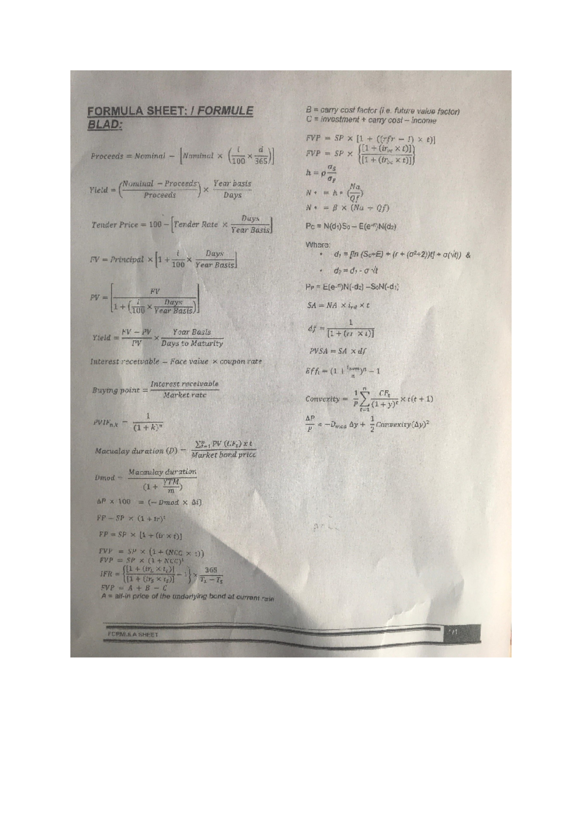 FORMULA SHEET: Risk Management (RM) Key Equations and Factors - Studocu