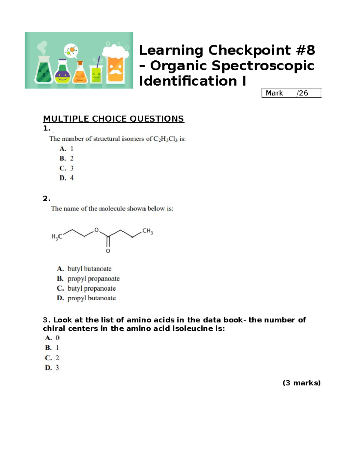 LC#8 Organic Spectroscopic Identification I-Unit 4 -Questions only ...