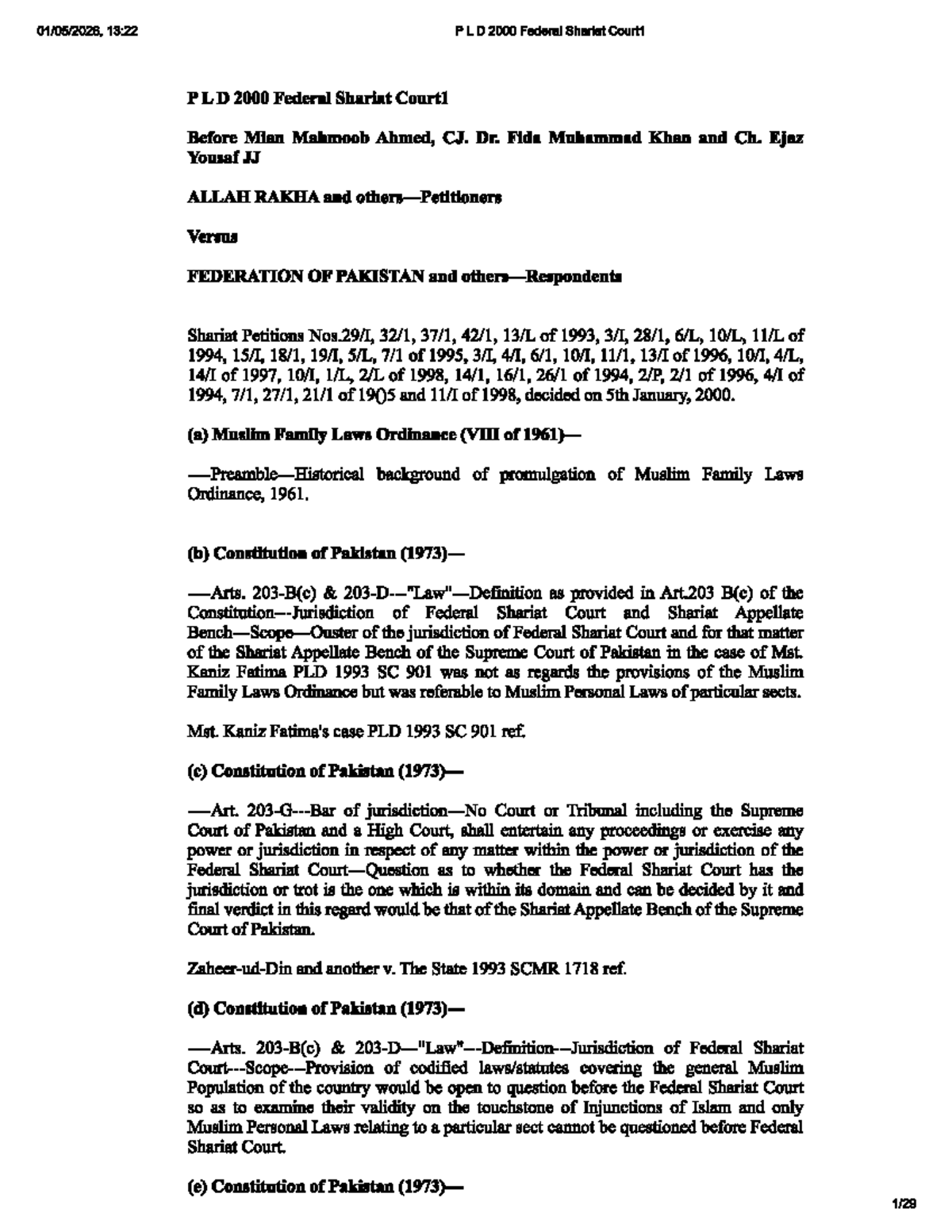 13:22 PLD Federal Shariat Court - Analysis of Muslim Family Laws ...
