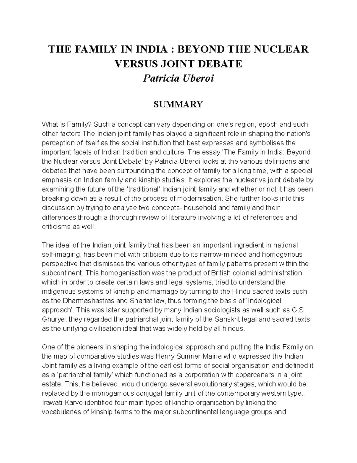 India: The Family Beyond the Nuclear vs Joint Debate - Study Notes ...