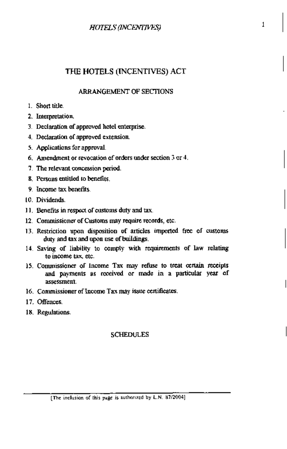 Hotels (Incentives) Act Overview and Key Provisions - HOTELS ( I N C E ...