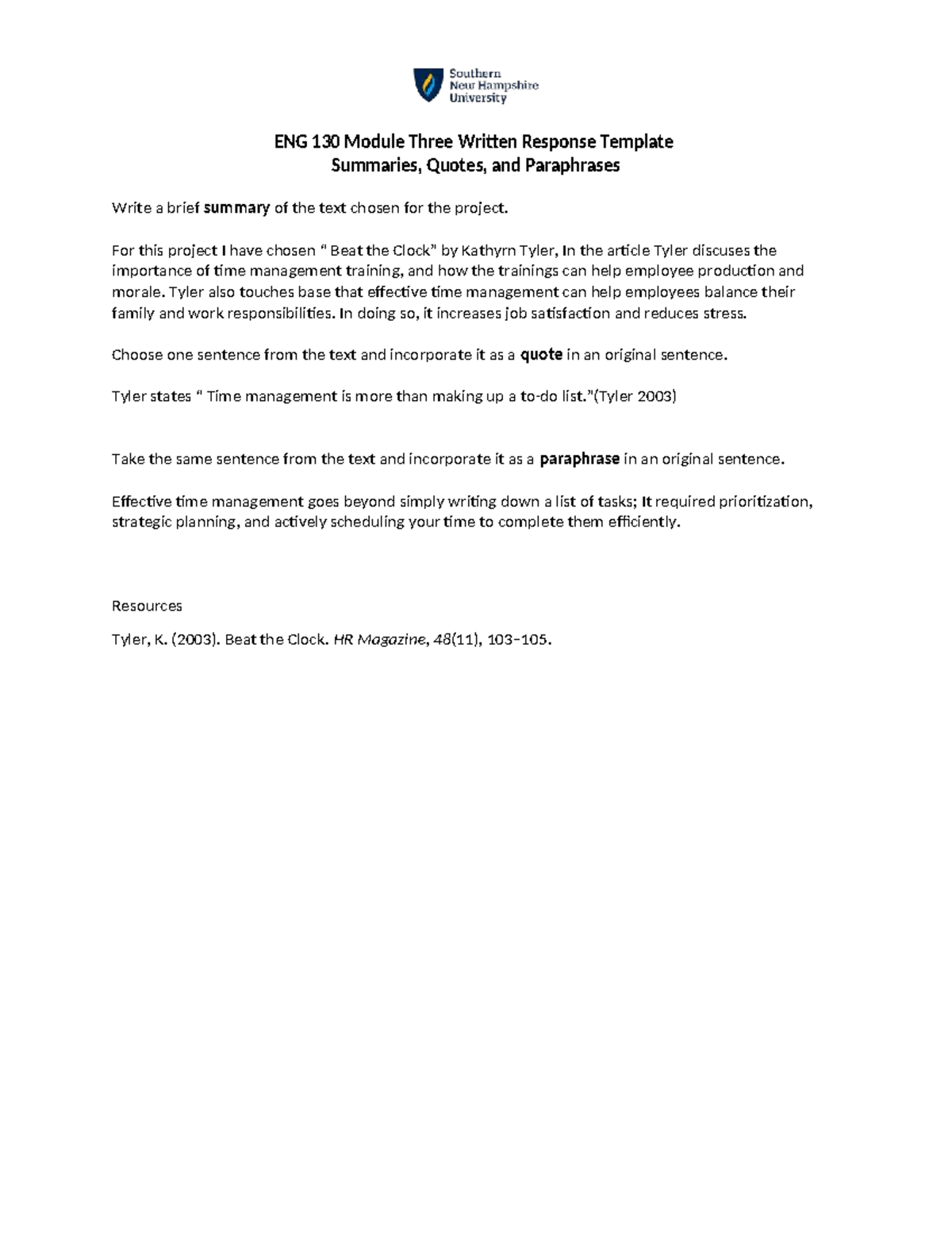 ENG 130 Module Three Written Response: Time Management Insights - Studocu