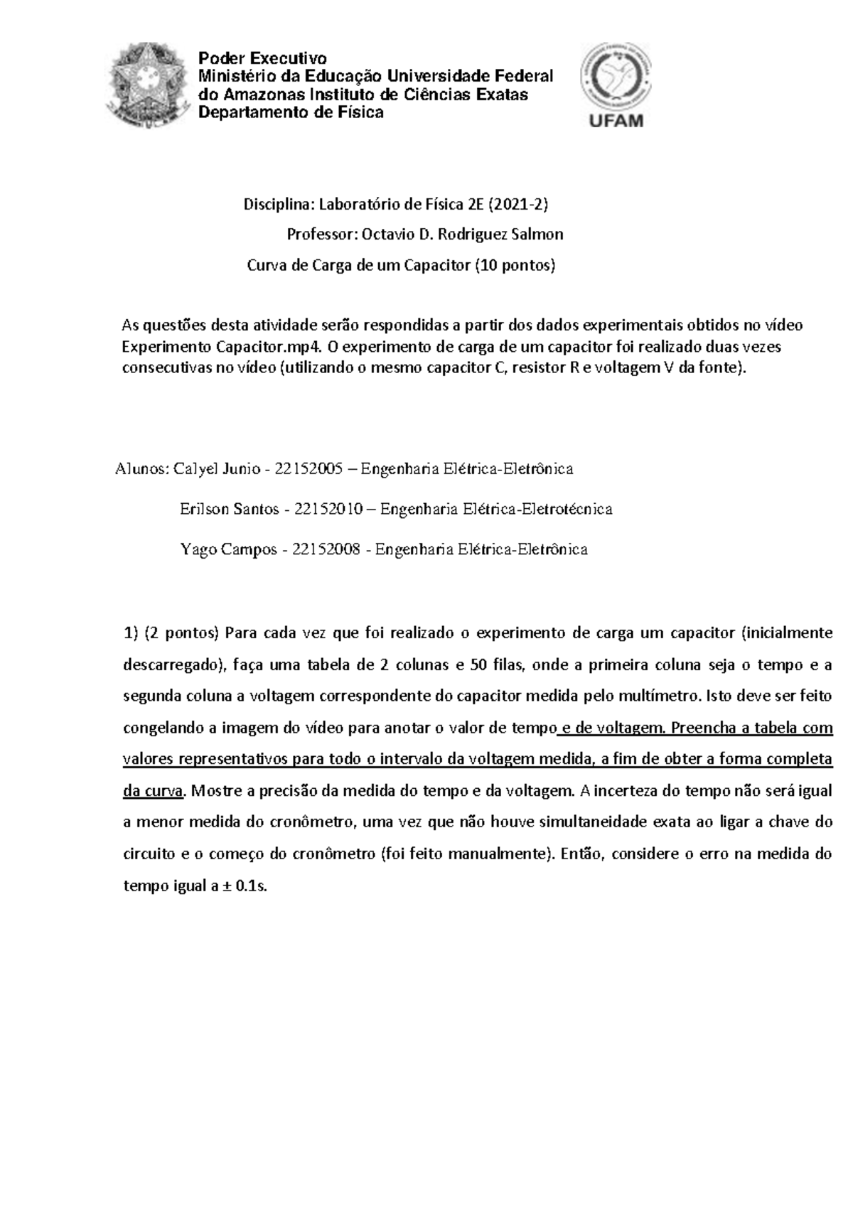Atividade Experimental: Curva de Carga de Capacitor - Laboratório de ...