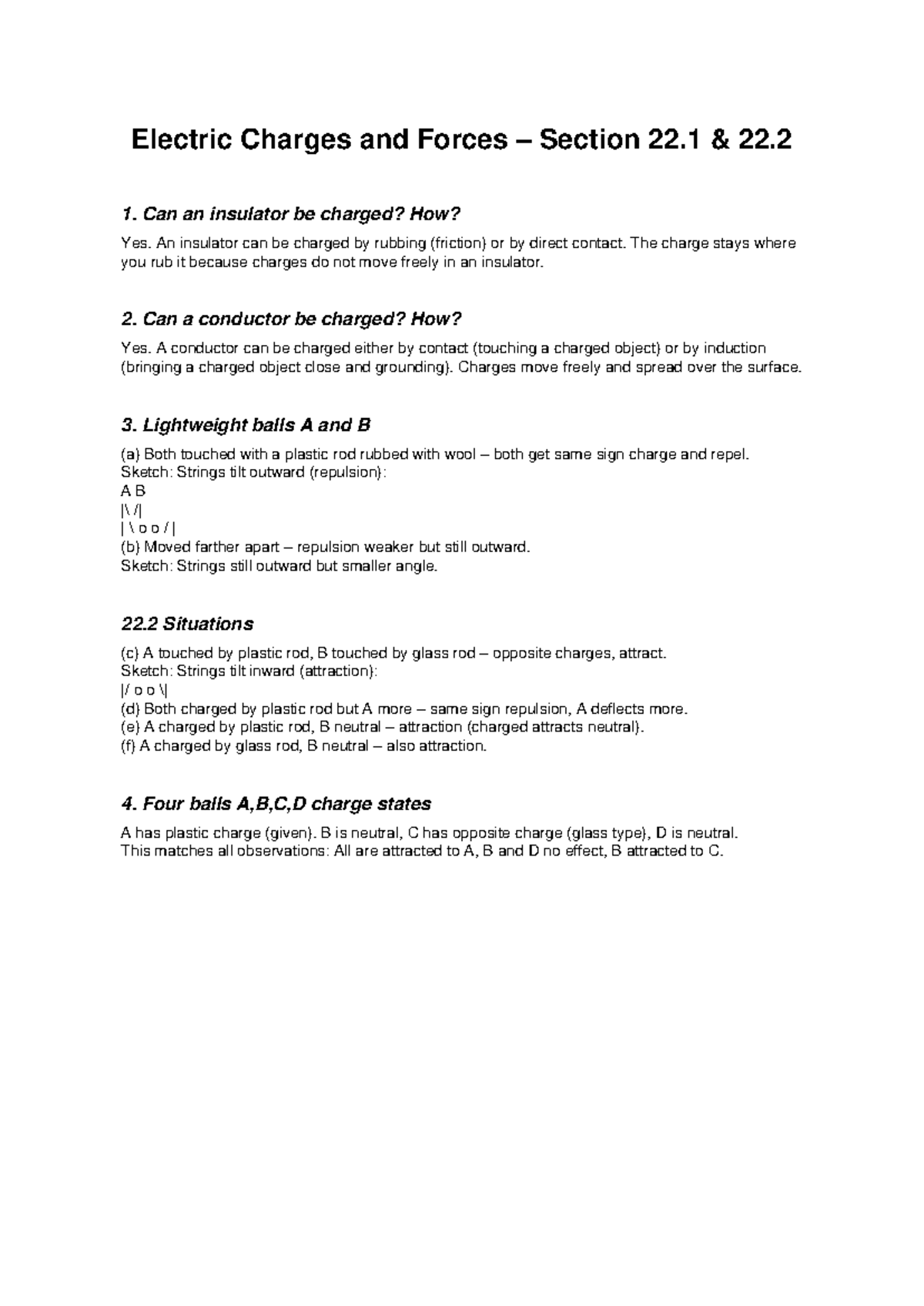 Electric Charges and Forces: Answers for Sections 22.1 & 22.2 - Studocu