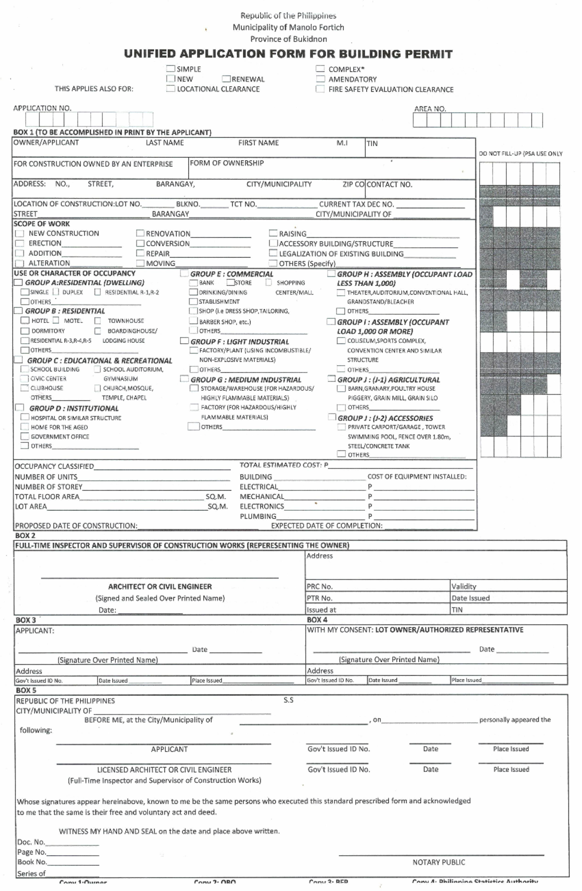 Unified Application Form for Building Permit - Manolo Fortich, Bukidnon ...