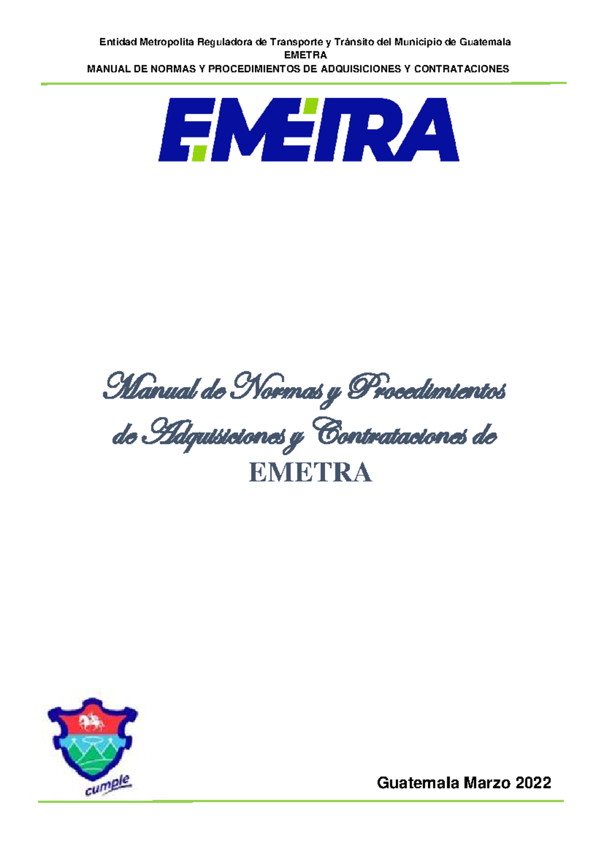 Manual de Normas y Procedimientos de Adquisiciones EMETRA 2022 - Studocu