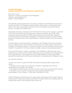 Campus Journalism Module FOR COLLEGE STUDENTS - Time Table: 1 hour ...