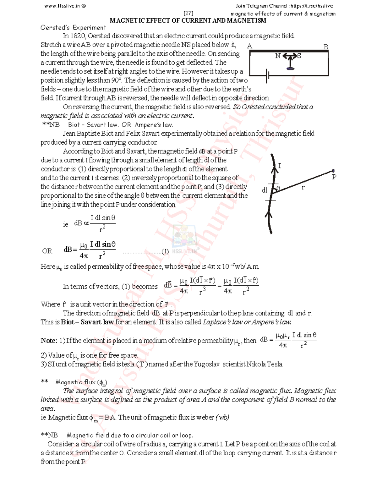 HSSLIVE XII Physics 3: Magnetic Effects of Electric Current & Magnetism ...