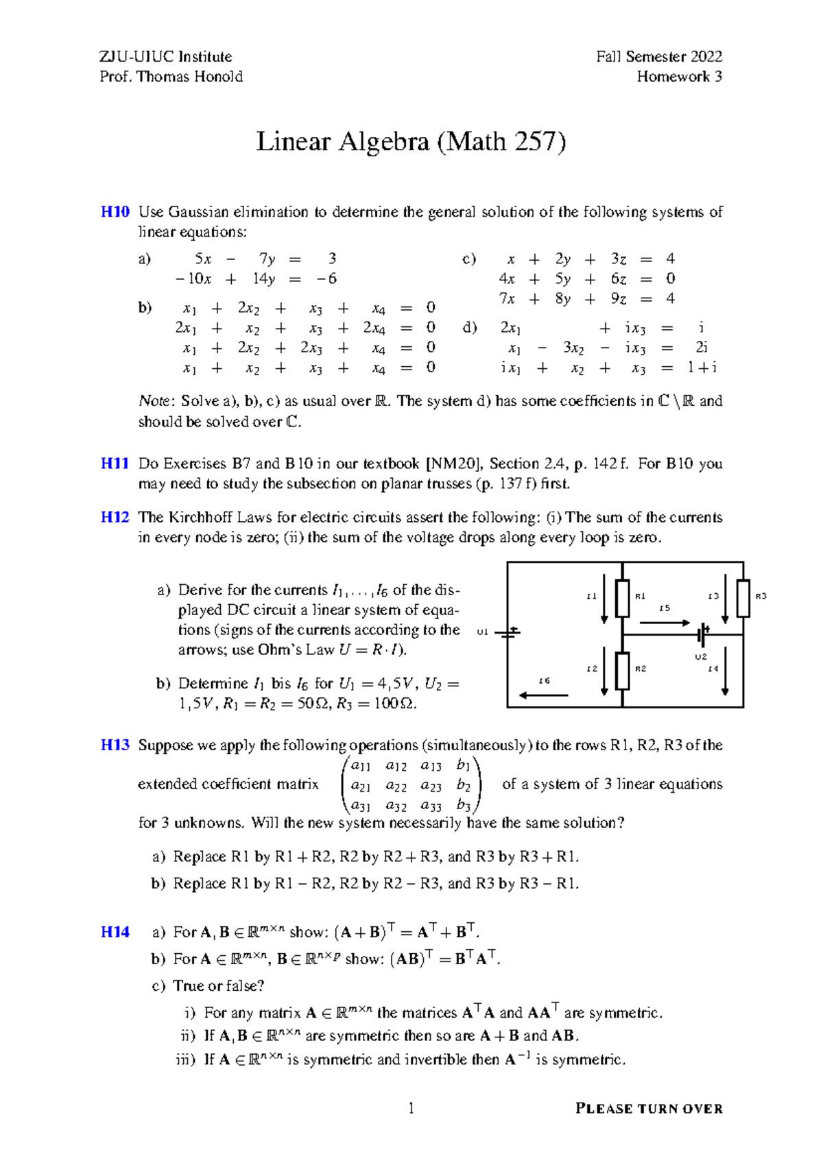 Homework 3 Solutions - Linear Algebra (MATH 257) with Applications ...
