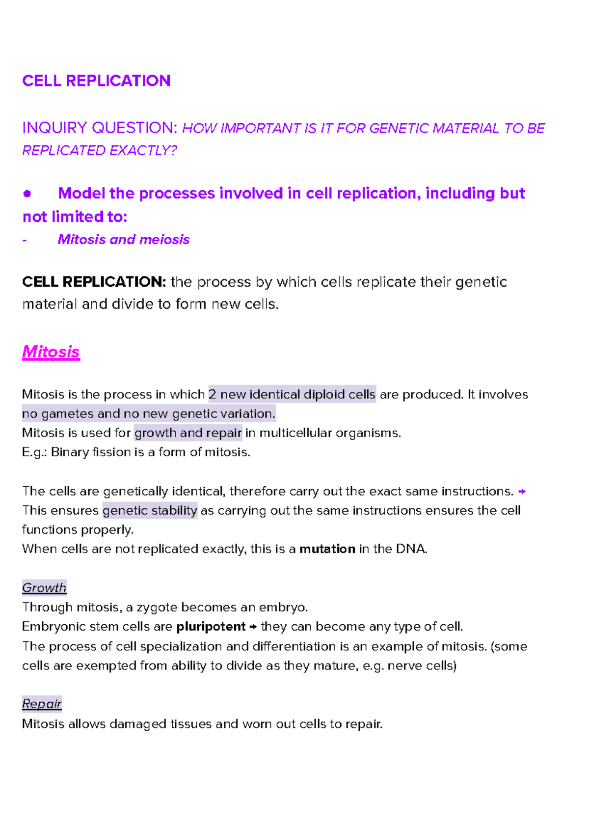 CELL REPLICATION: Importance of Accurate Genetic Material Replication ...