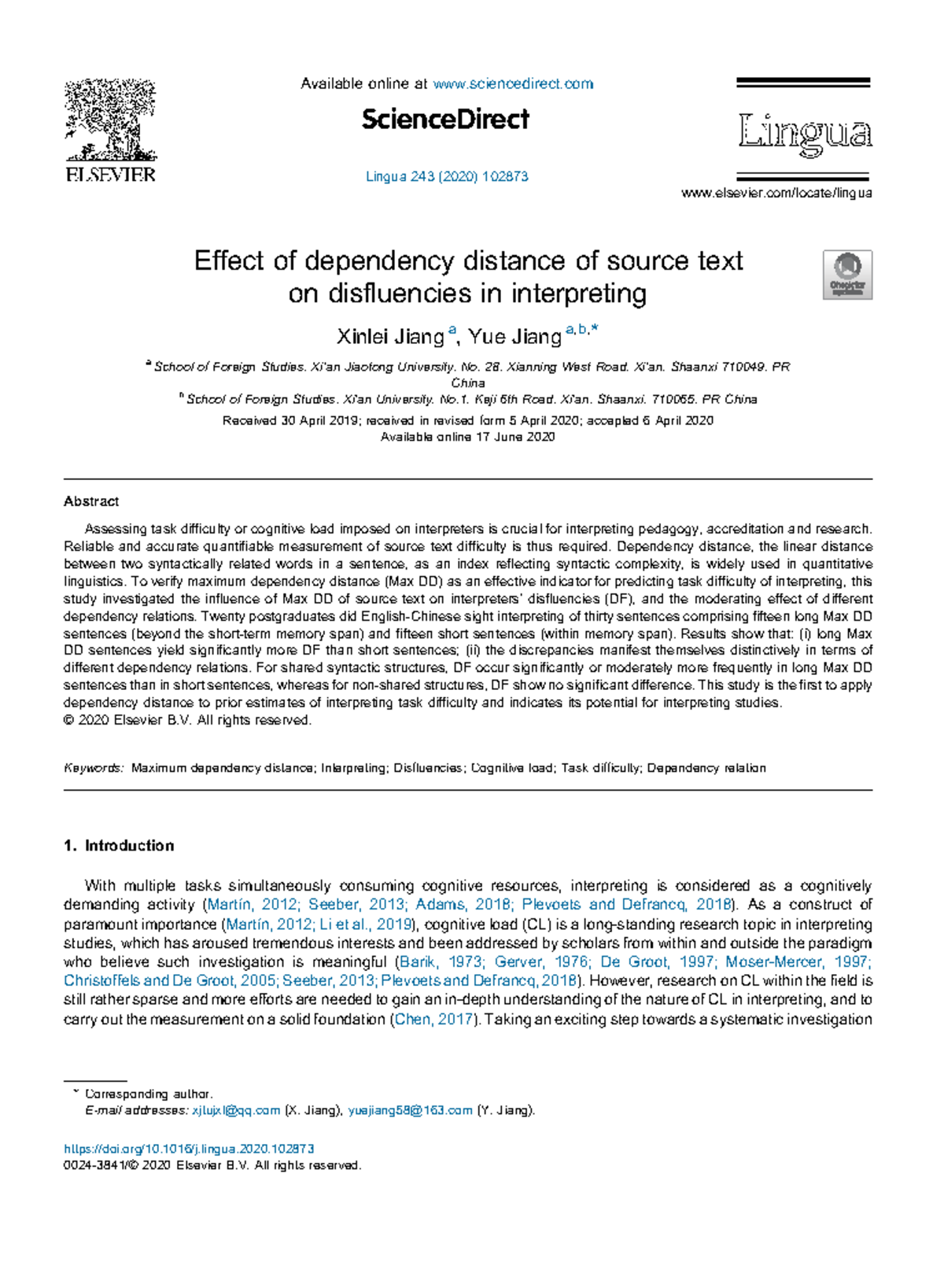 Effect of Max Dependency Distance on Disfluencies in Sight Interpreting ...