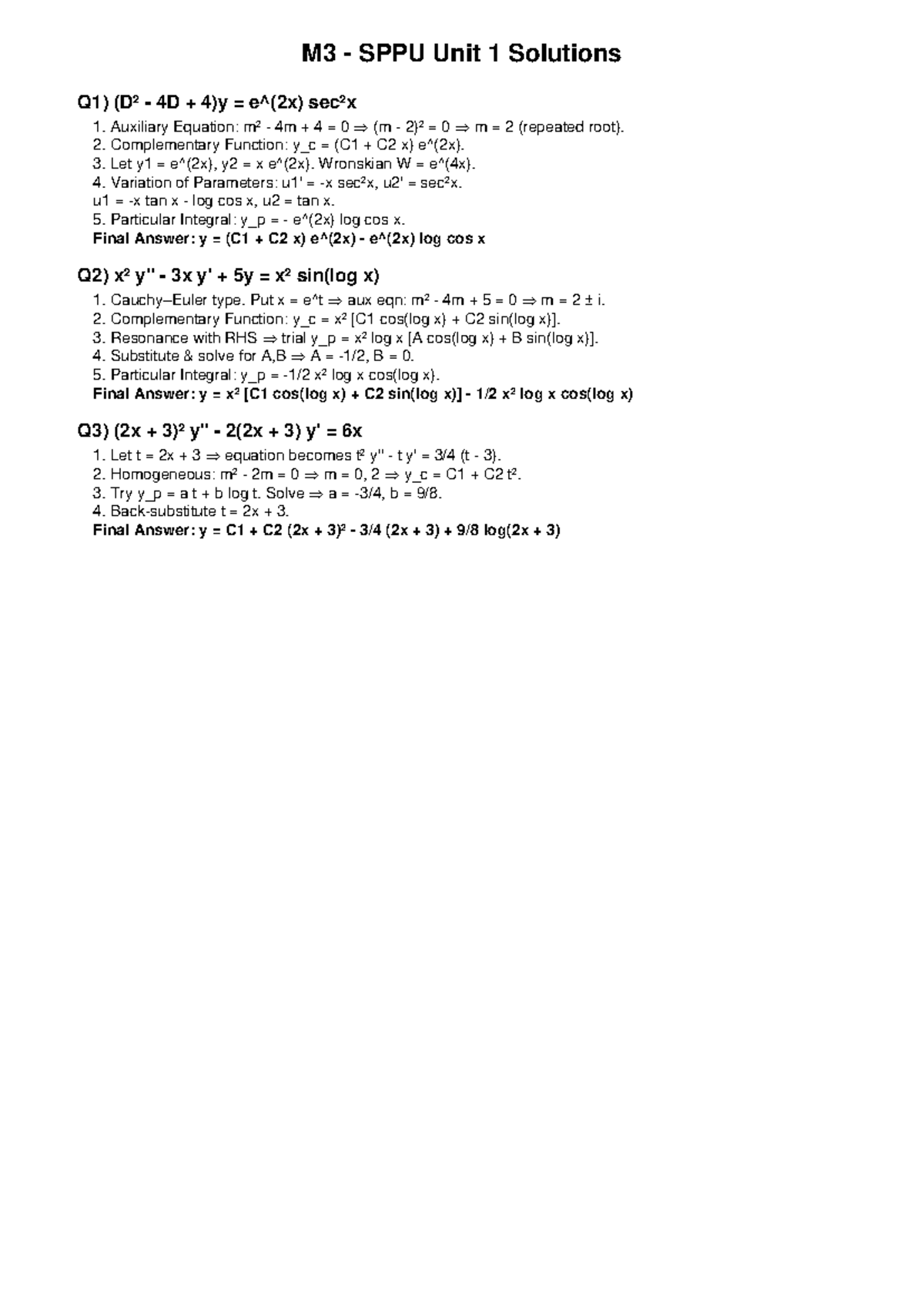M3 - SPPU Unit 1 Differential Equations Solutions - Studocu