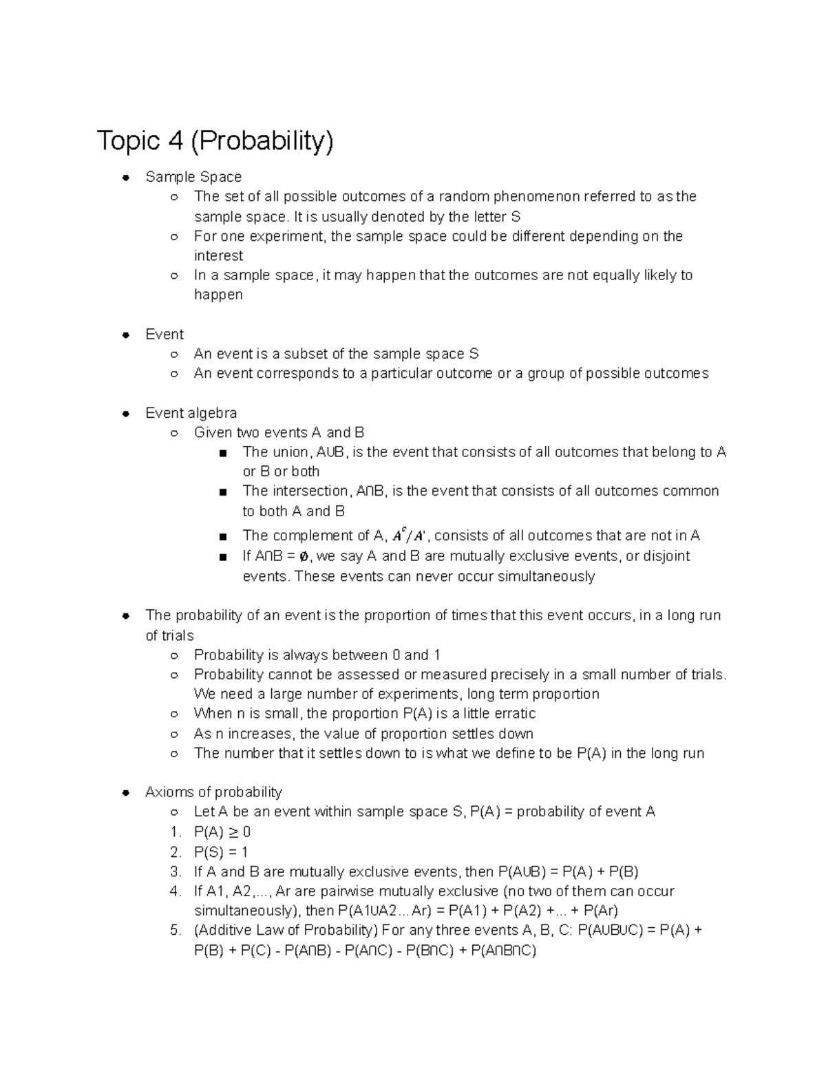 ST1131 Lecture Notes: Probability & Hypothesis Testing Overview - Studocu