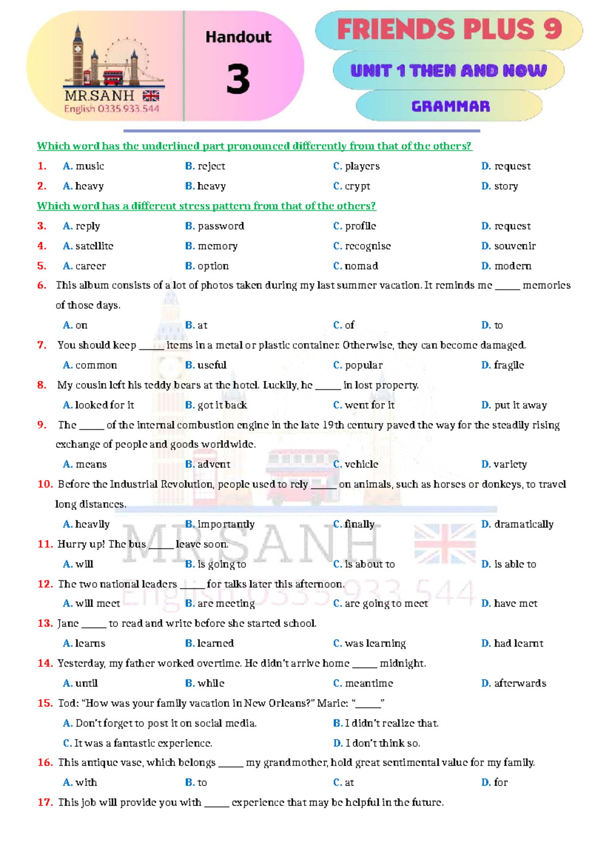 3 (FP9) U1 Grammar - Quiz on Pronunciation and Word Forms - Studocu