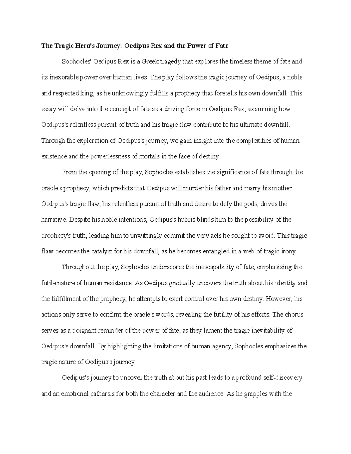 The Tragic Hero's Journey Oedipus Rex and the Power of Fate - The play ...