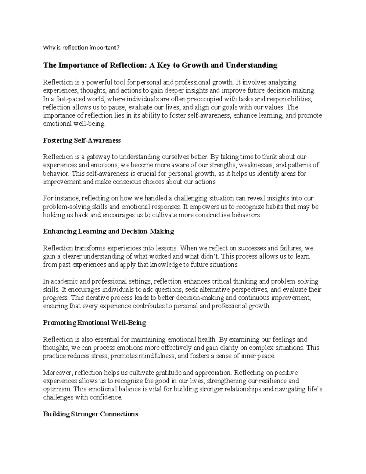 Why is reflection important - It involves analyzing experiences ...