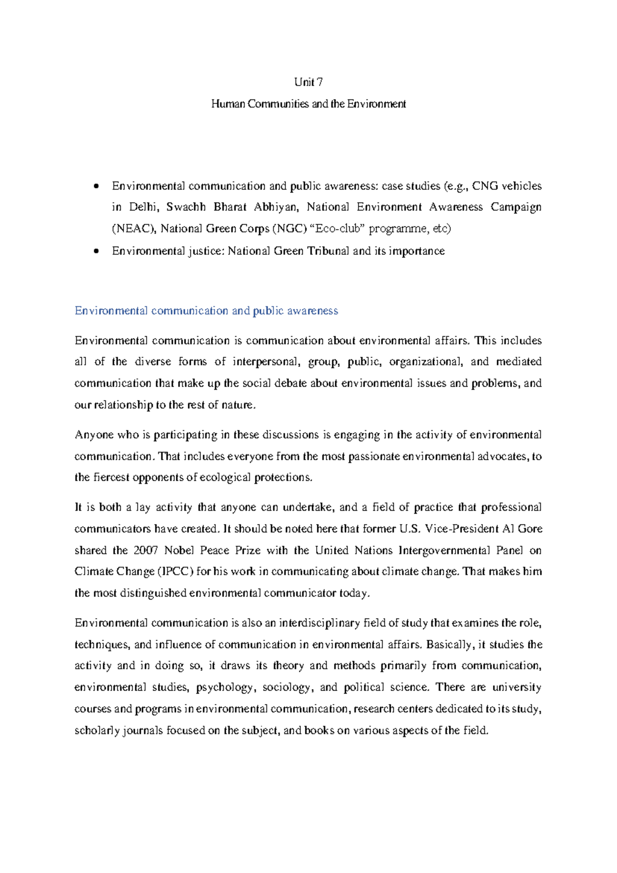 Human Communities & Environment: Unit 7 Overview & Key Issues - Studocu