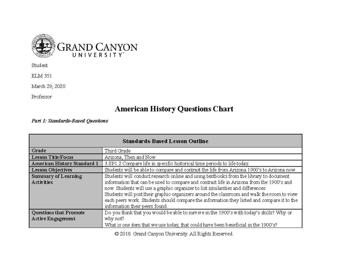 American History Questions and Activities ELM351 - Studocu