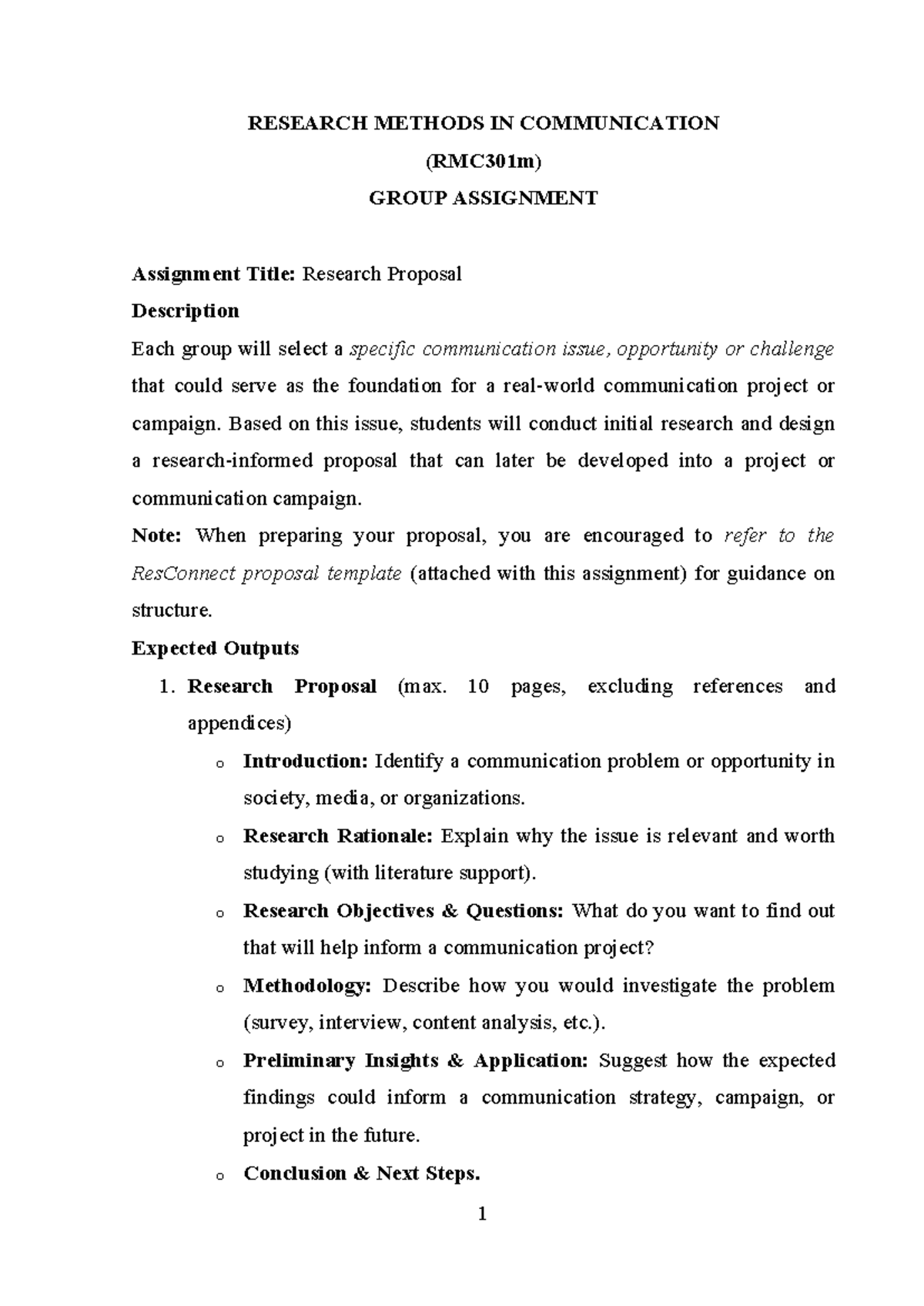 RMC301m Group Assignment: Research Proposal on Communication Issues ...
