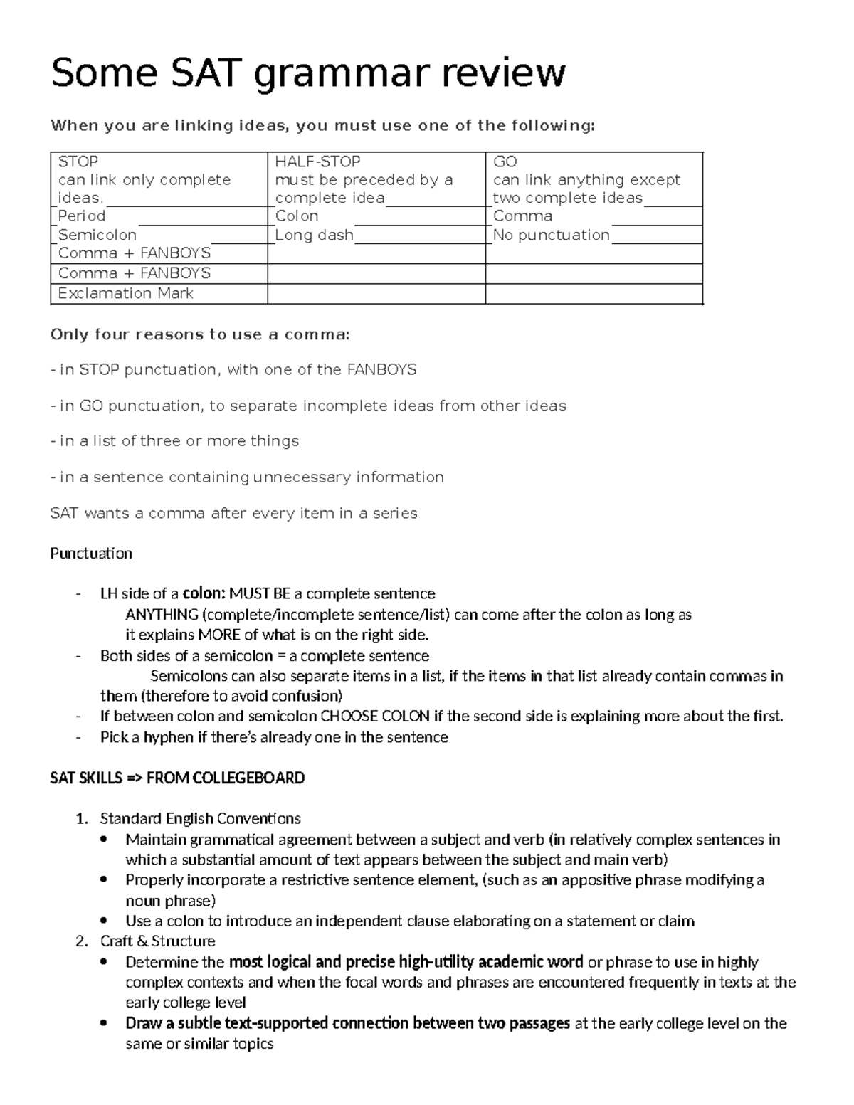 SAT Grammar Review: Linking Ideas and Punctuation Rules - Studocu