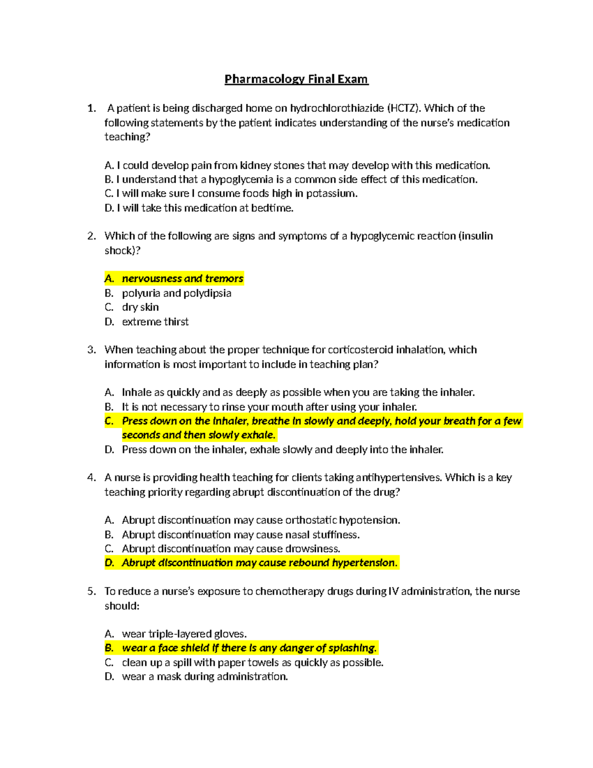 Pharmacology Final Exam Review: Key Concepts and Questions - Studocu