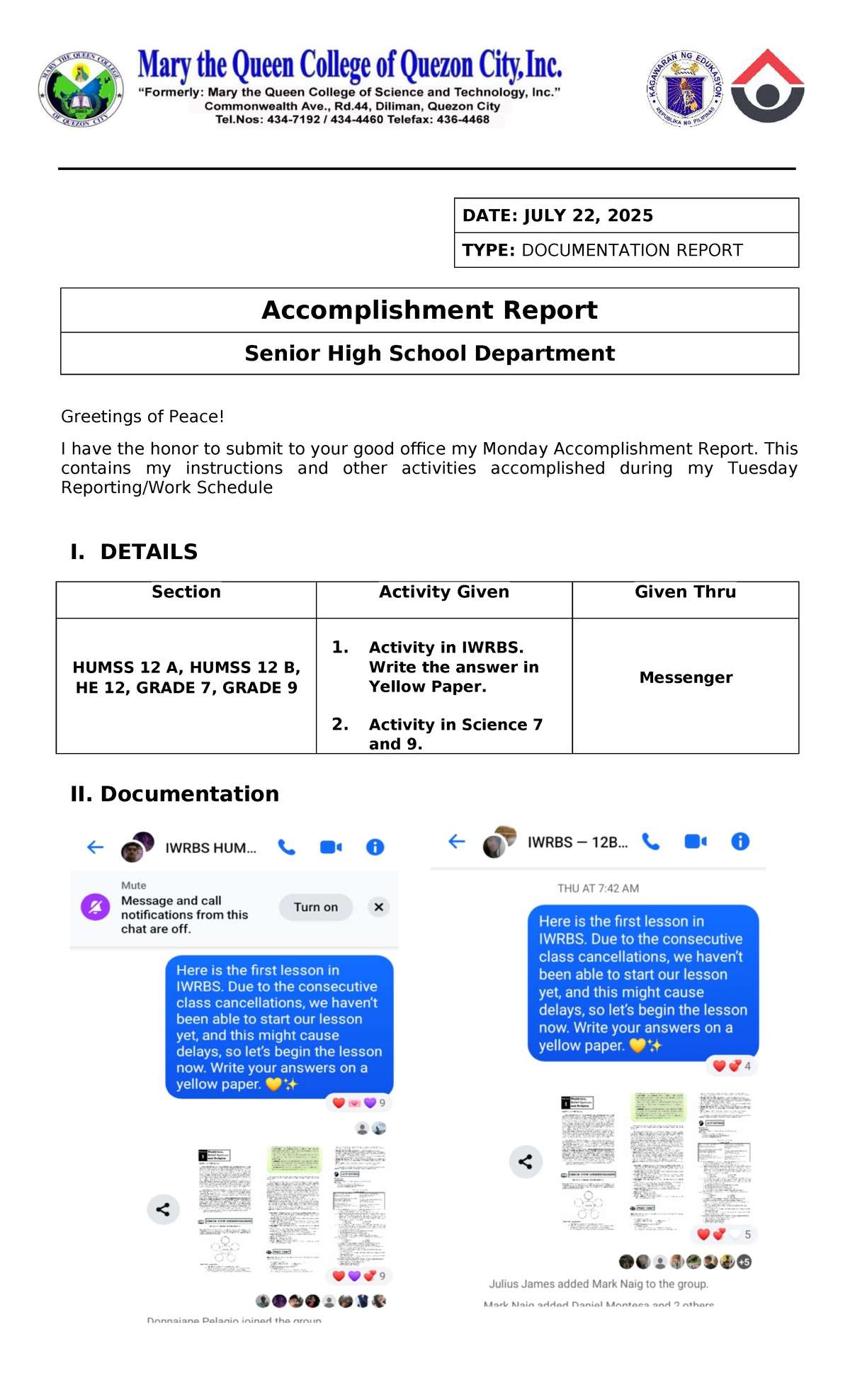 Accomplishment Report for Senior High School - July 22, 2025 - Studocu