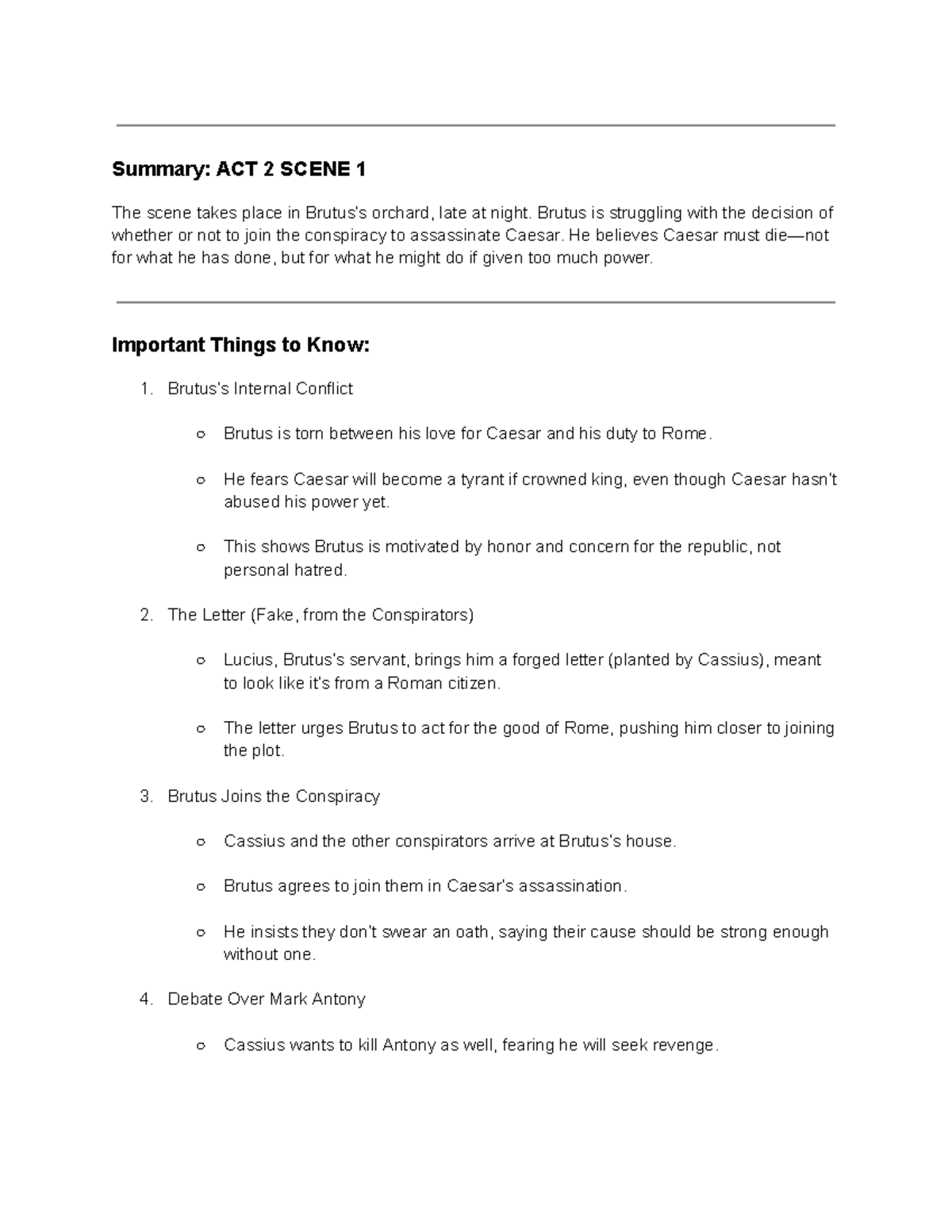 Julius Caesar ACT 2 Scene Summaries and Key Insights - Studocu