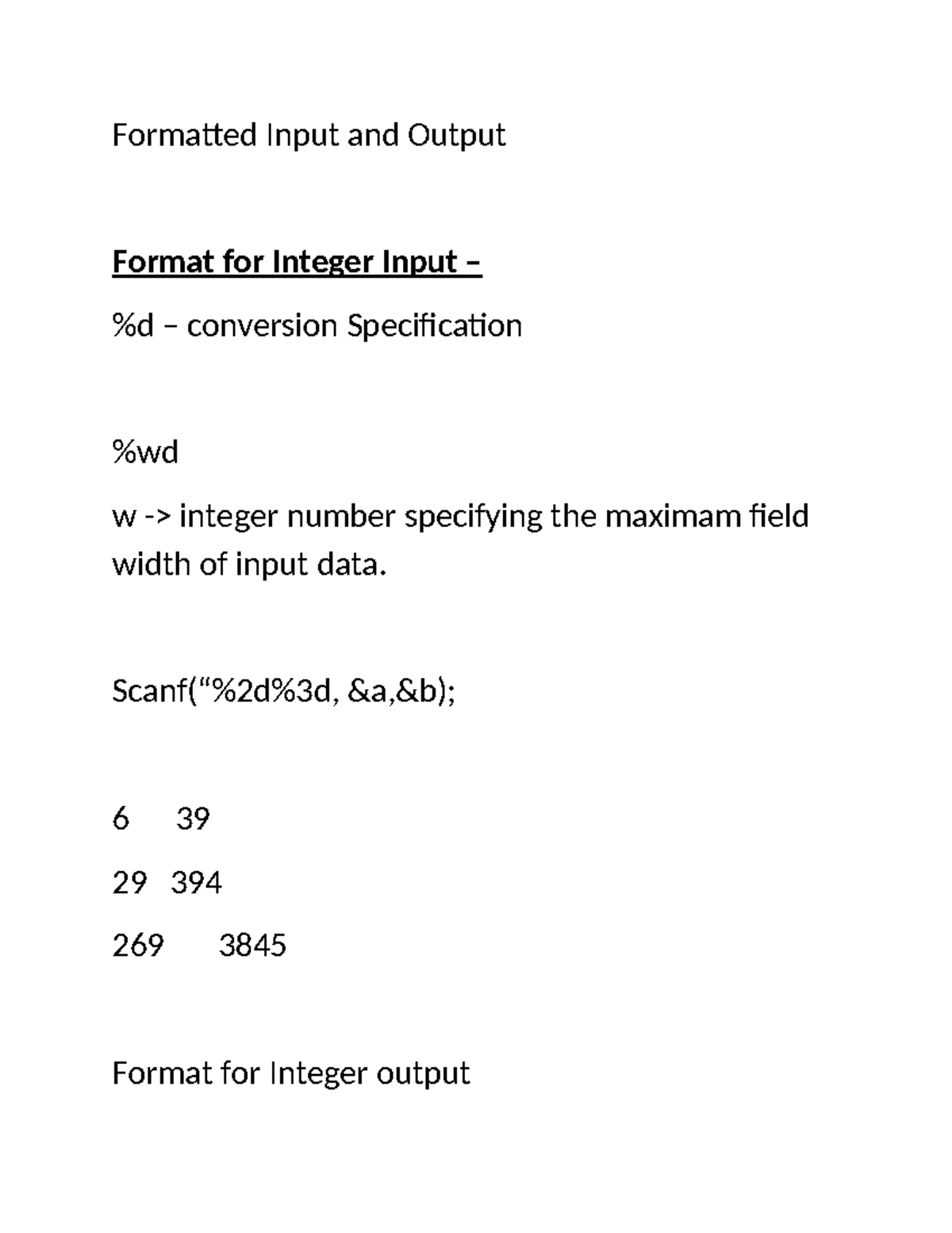 Formatted Input and Output - bacheolar of technology - Formatted Input ...