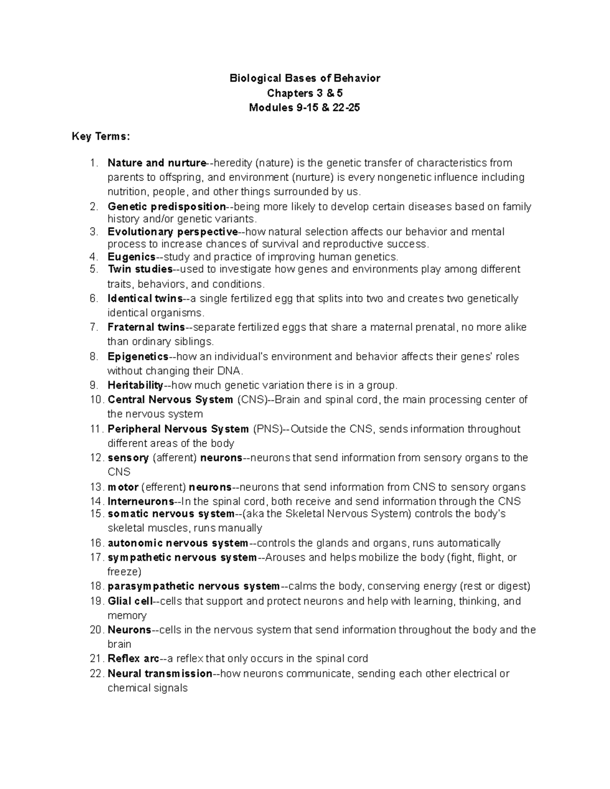 AP Psychology Unit 1.1-1.4 Study Guide: Biological Bases of Behavior ...