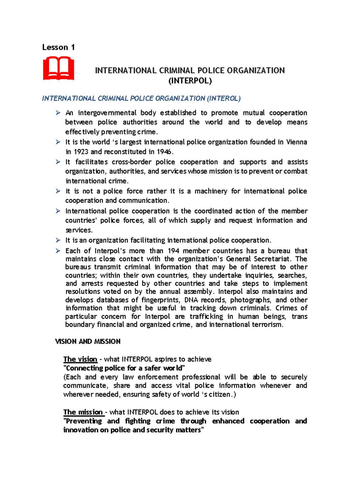 International Criminal Police Organization (INTERPOL) Overview - Studocu