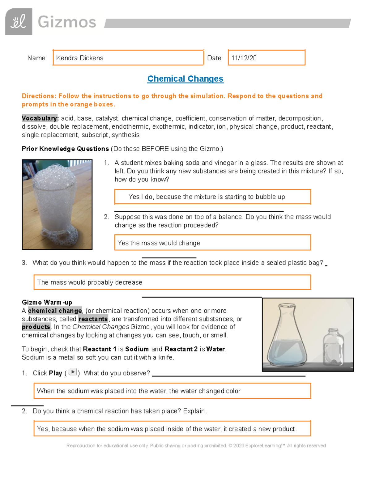 Chemical Changes Study Guide (Chem 101) - Gizmo Simulation Notes - Studocu