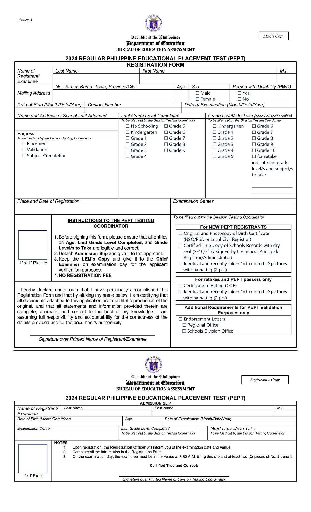 2024 Regular PEPT Registration Form - Philippines Education Assessment ...