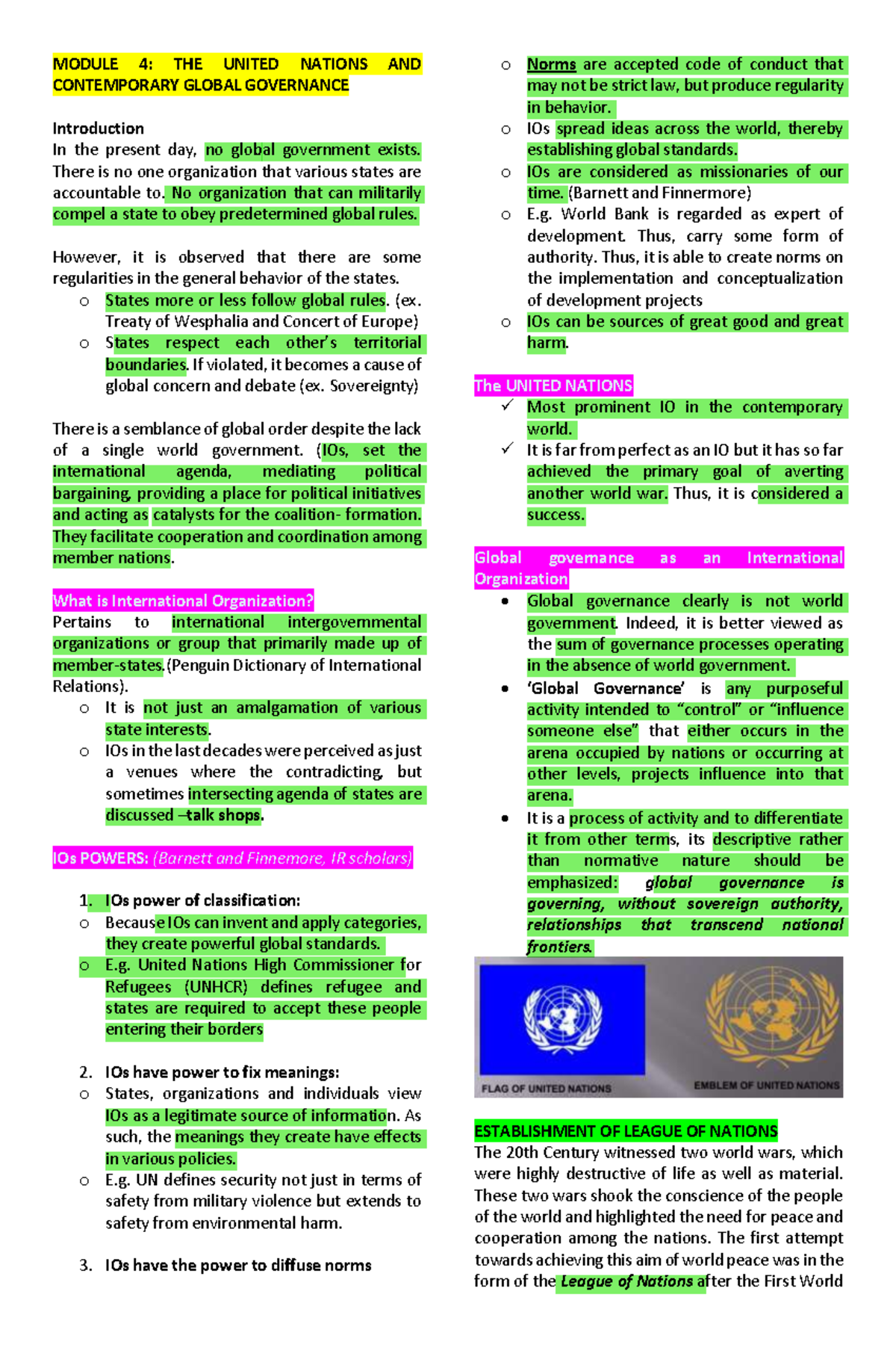 Module 4: UN's Role in Contemporary Global Governance - Studocu