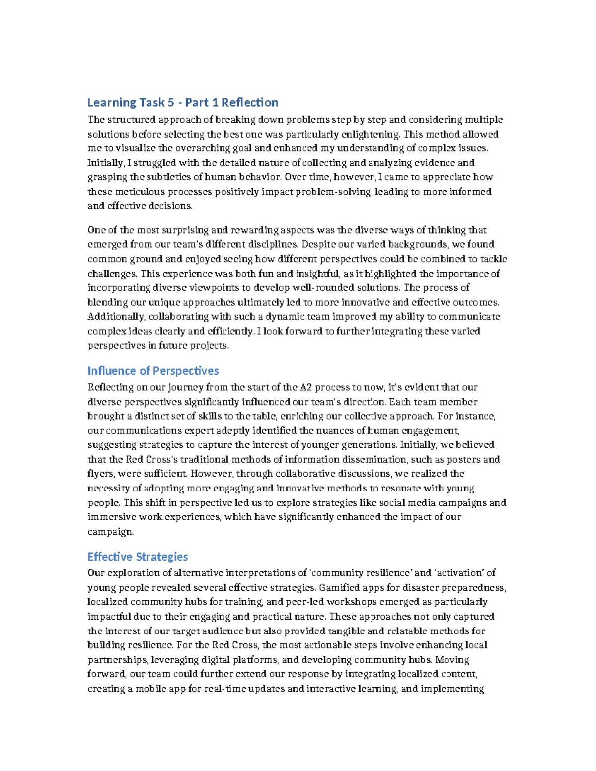 Learning Task 5 Reflection: Problem-Solving & Future Plans - Studocu