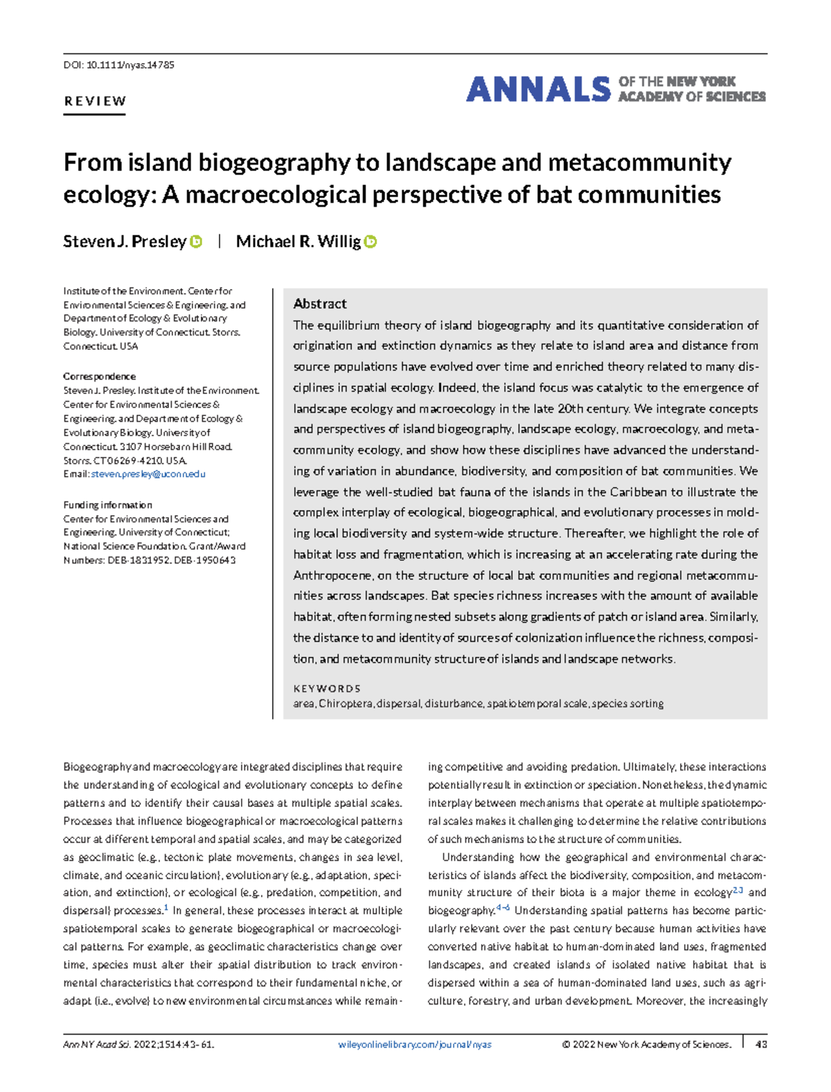 REVIEW: From Island Biogeography to Metacommunity Ecology of Bats ...