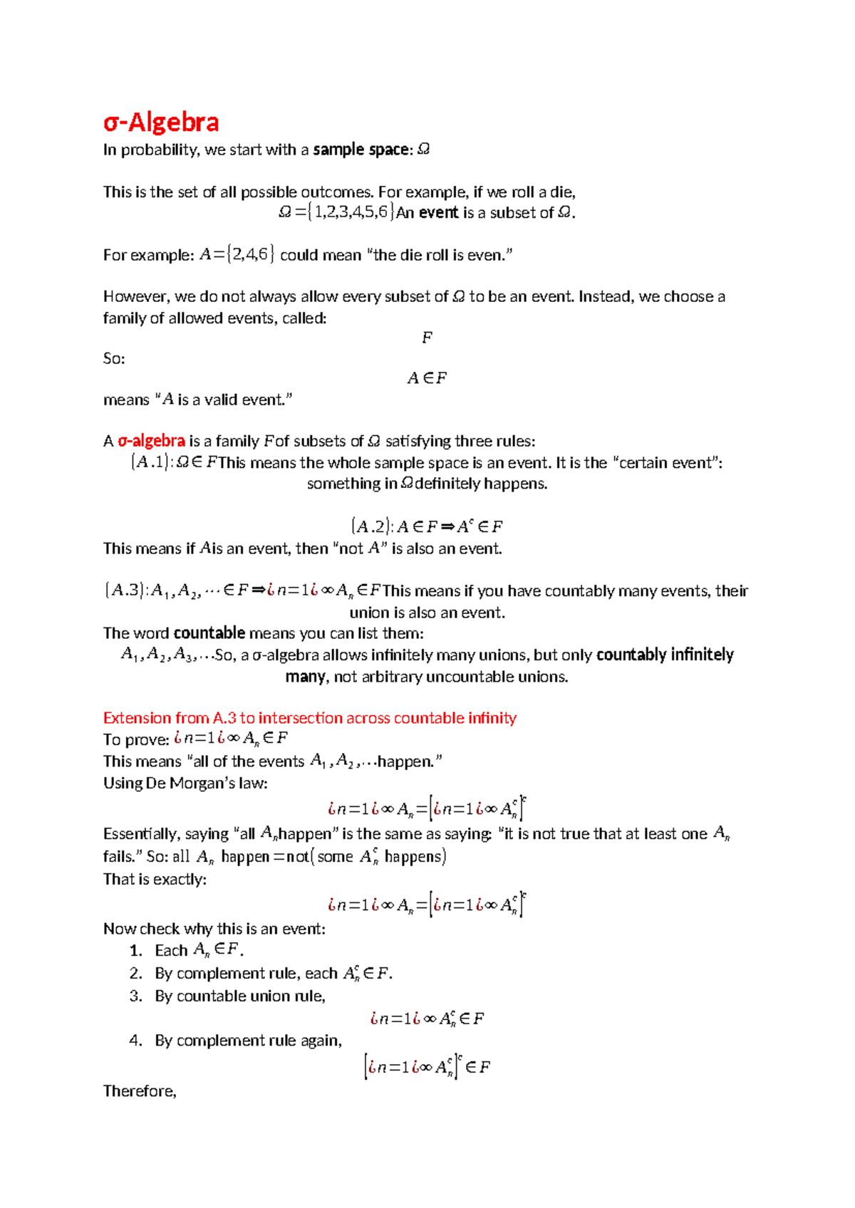 σ-Algebra - Notes (Probability Theory) - Studocu