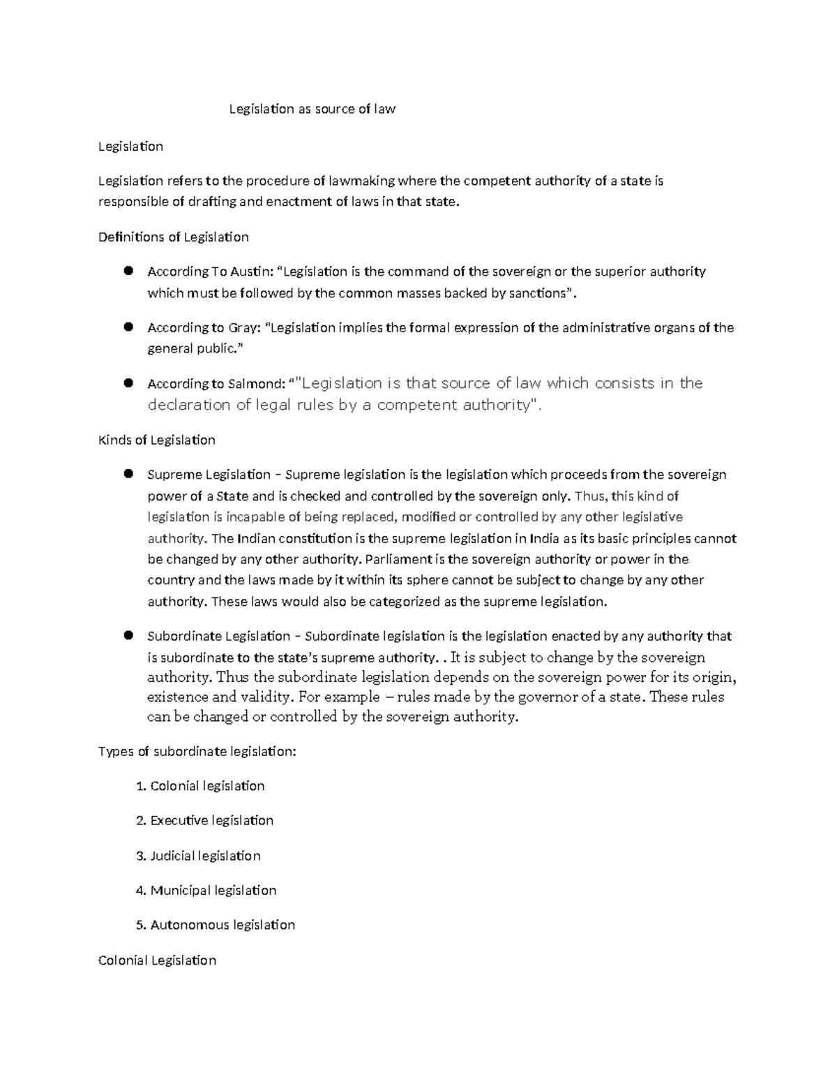 Legislation as a Source of Law: Types and Implications - Studocu