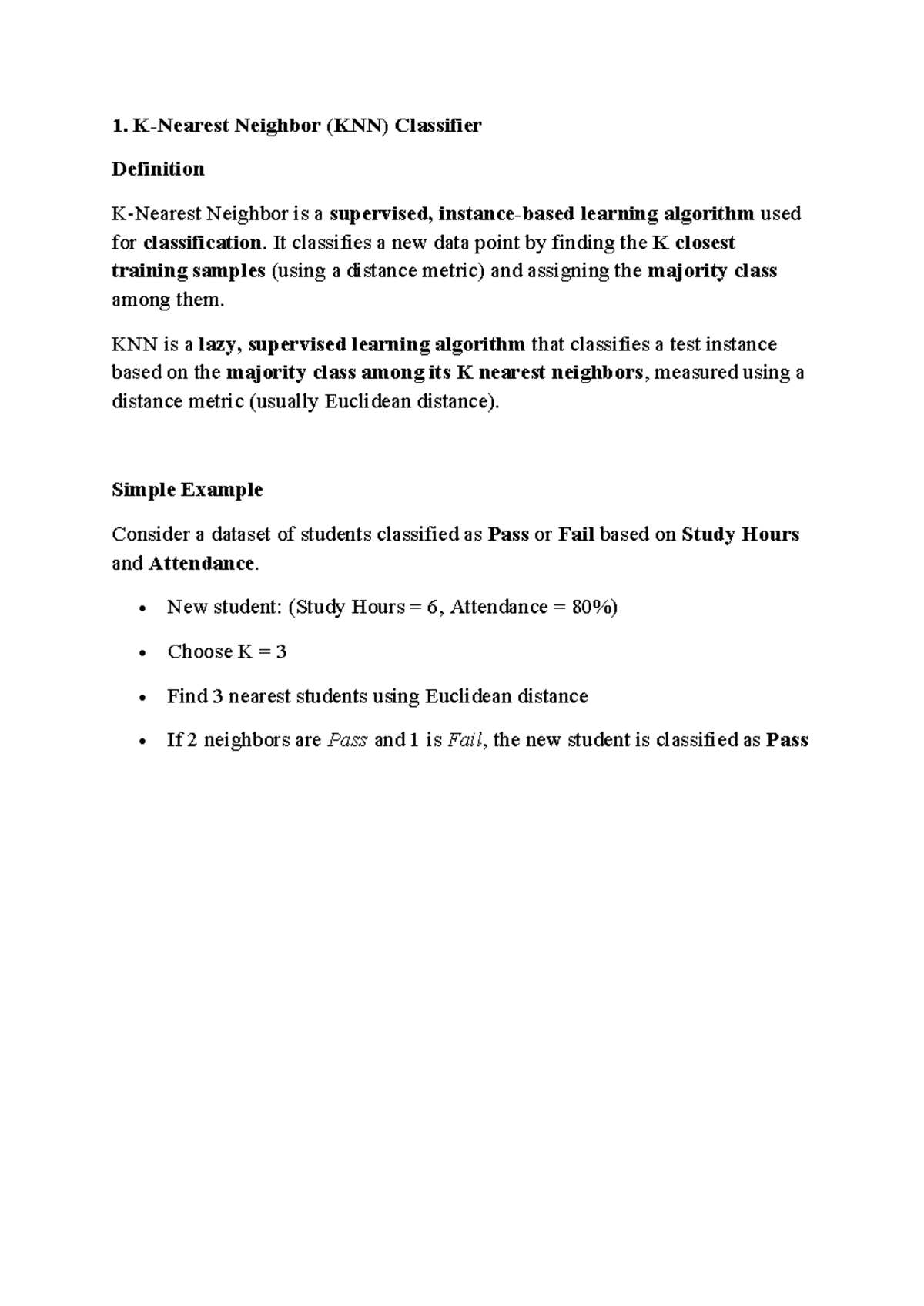 UNIT 2 ML Study Notes: KNN Classifier & Confusion Matrix - Studocu