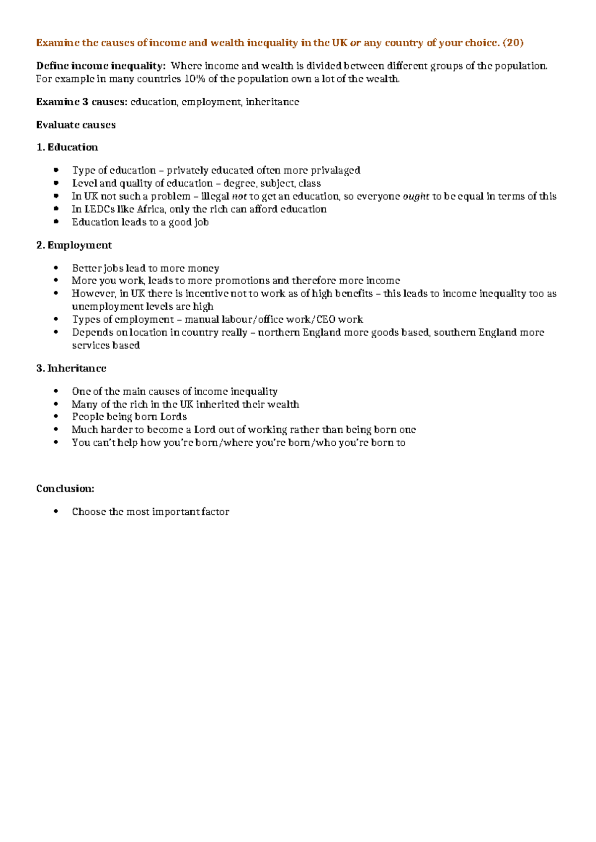 Causes of Income & Wealth Inequality in the UK: A Study Plan - Studocu