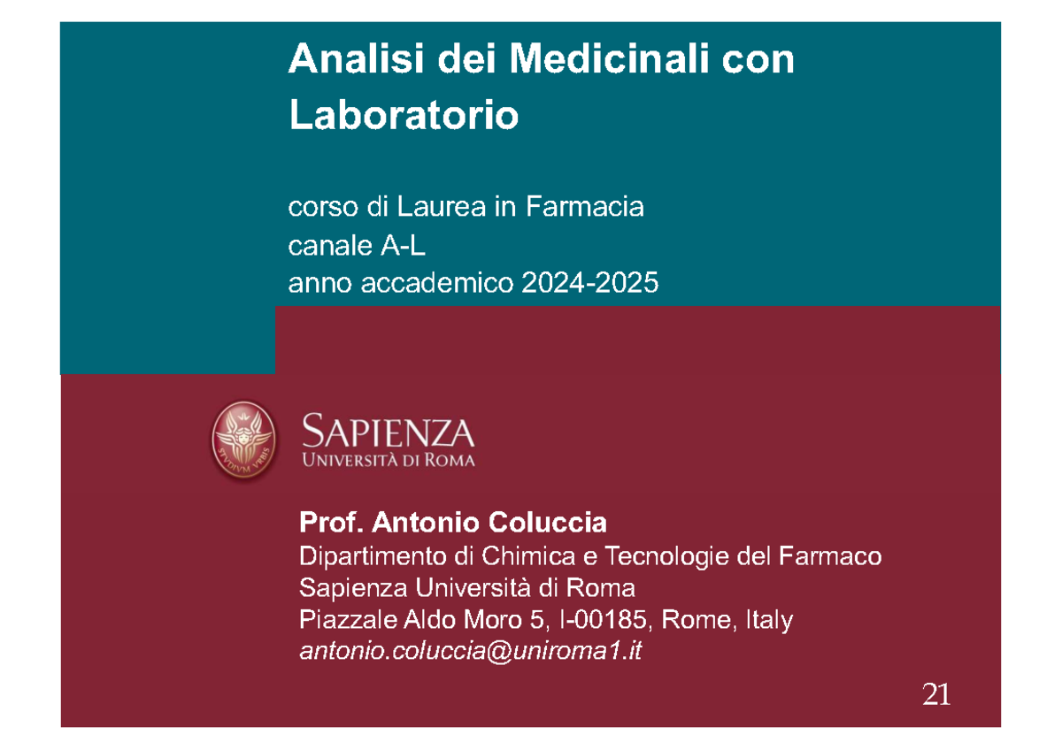 Analisi Sistematiche degli Anioni - Corso di Analisi dei Medicinali 21 ...