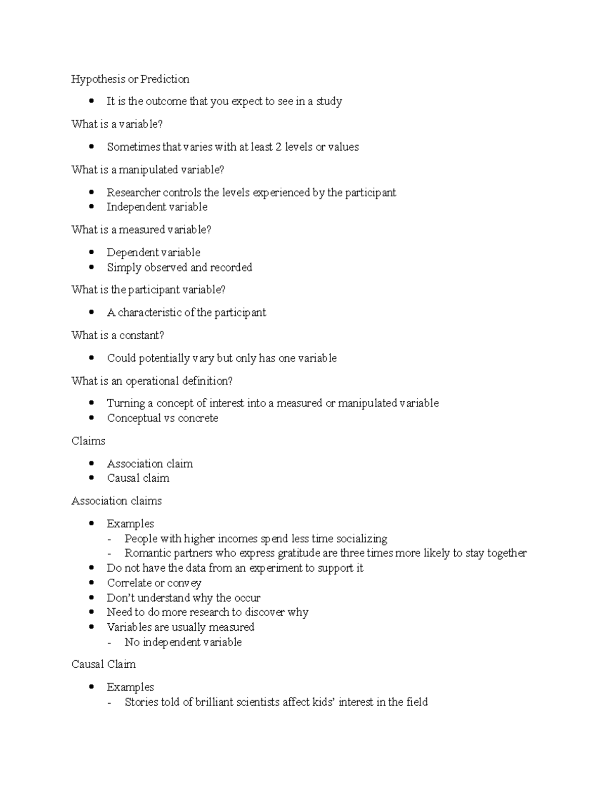 Advanced Research Methods Notes 1: Hypotheses and Variables Overview ...