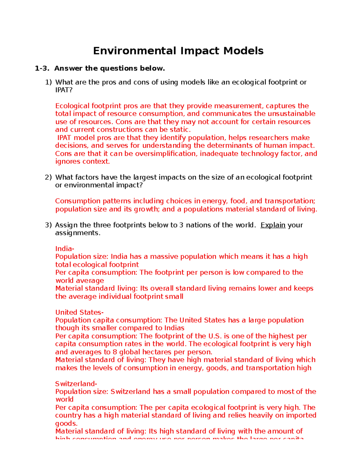 Analysis of Ecological Footprint and IPAT Models (ENV 101) - Studocu