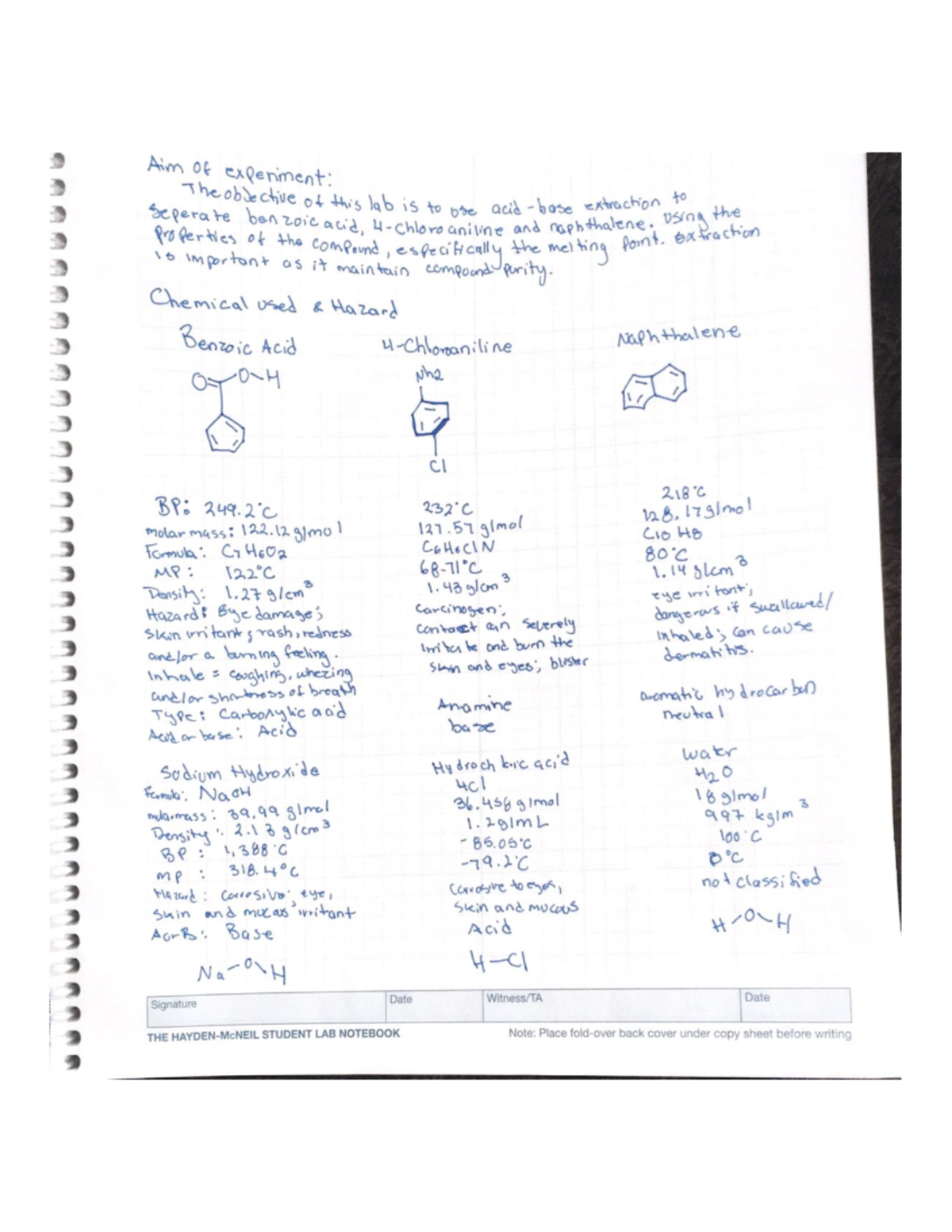 Orgo Chem 1 Lab Report: Extraction of Benzoic Acid and Naphthalene ...