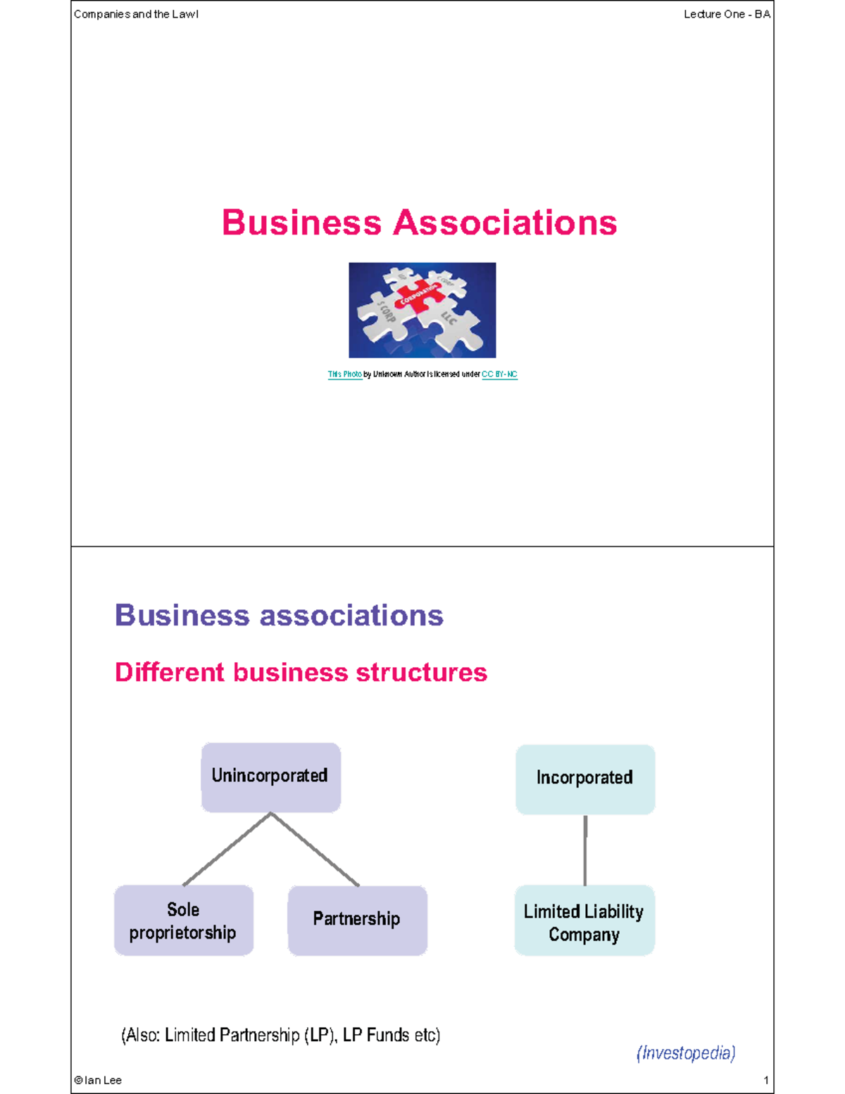 Lec 1: Overview of Business Associations and Structures - Studocu