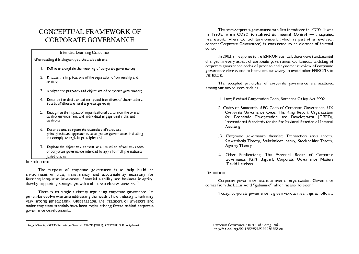 Conceptual Framework of Corporate Governance - CONCEPTUAL FRAMEWORK OF ...