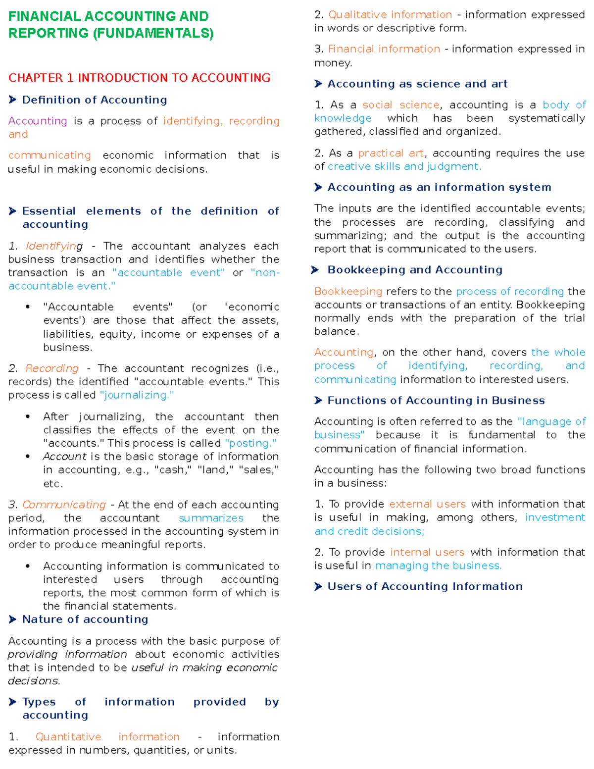 Financial Accounting and Reporting (FUNDAMENTALS) - Chapter 1 Overview ...
