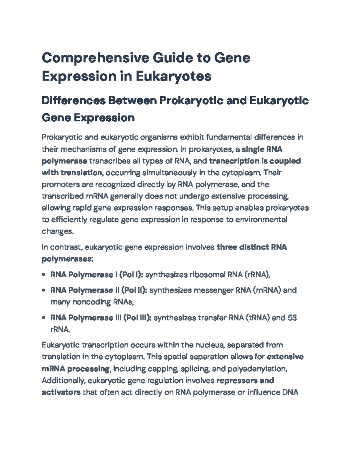 Eukaryotic Gene Expression Regulation: A Comprehensive Overview ...