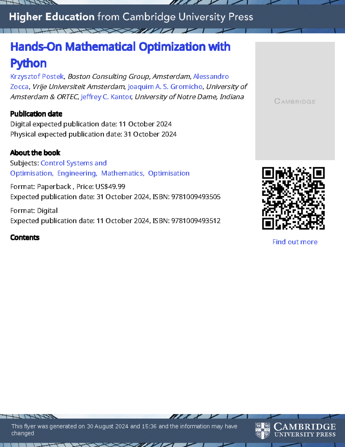 Hands-On Mathematical Optimization with Python - This flyer was ...