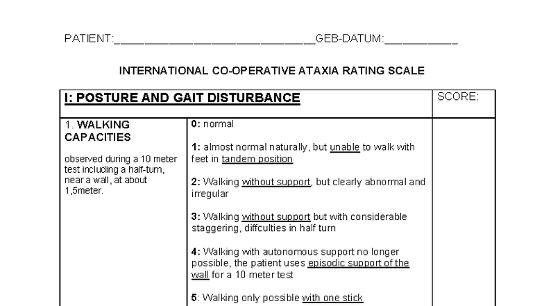 ICARS: International Ataxia Rating Scale - Posture & Gait Assessment ...